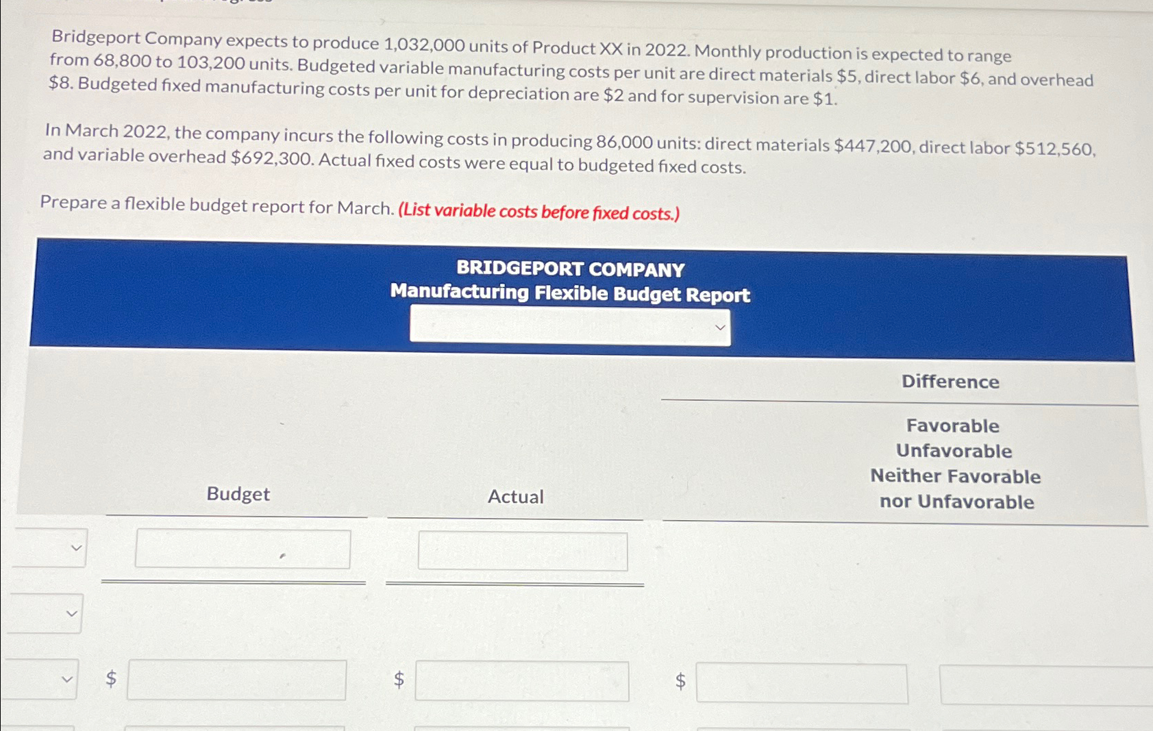 Solved Bridgeport Company expects to produce 1,032,000 | Chegg.com