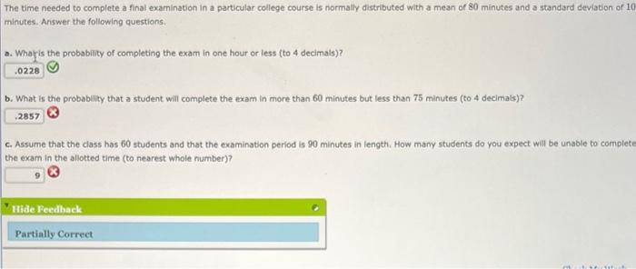 Solved The time needed to complete a final examination in a | Chegg.com