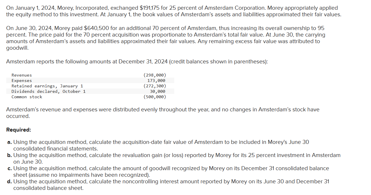 Solved On January 1, 2024, ﻿Morey, Incorporated, exchanged | Chegg.com
