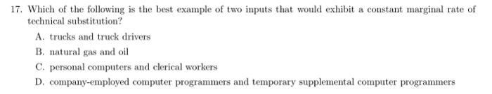Solved 17. Which of the following is the best example of two | Chegg.com