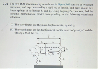 Solved 3.32 ﻿The two-DOF mechanical system shown in Figure | Chegg.com