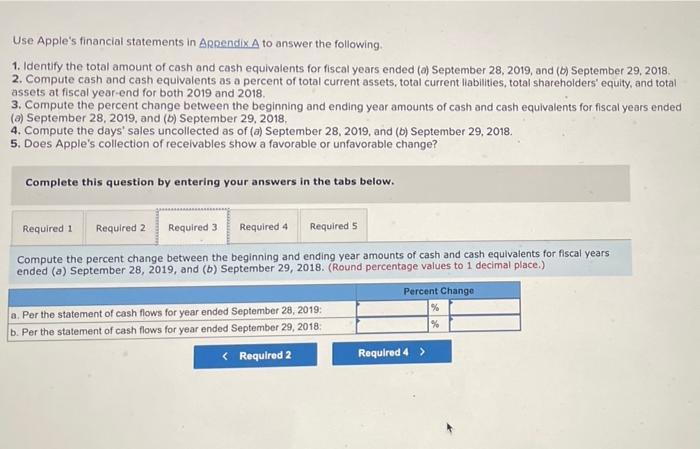 Solved Use Apple's financial statements in Appendix A to | Chegg.com