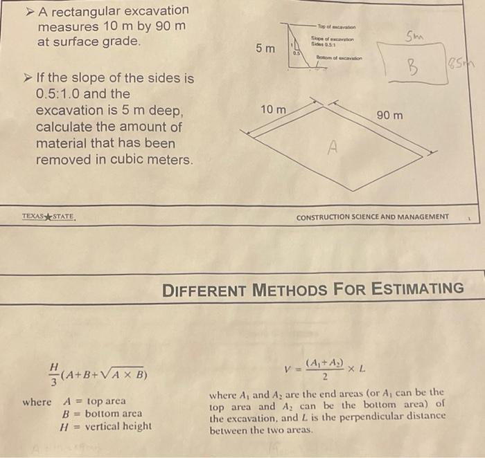 Solved A rectangular excavation measures 10 m by 90 m at | Chegg.com