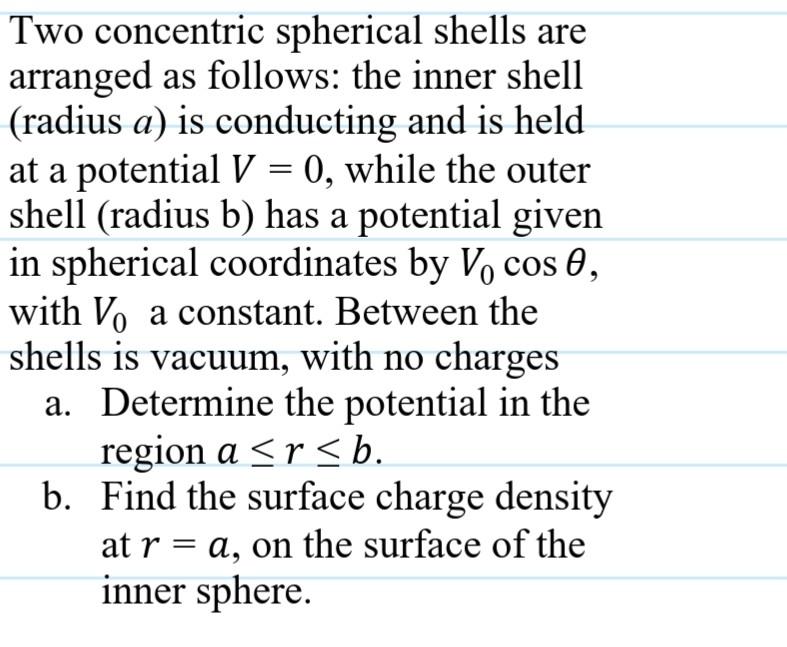 Solved Two concentric spherical shells are arranged as | Chegg.com