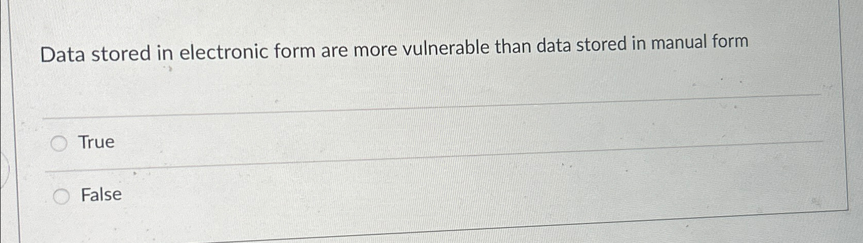 Solved Data stored in electronic form are more vulnerable | Chegg.com