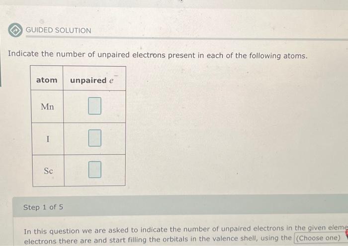 GUIDED SOLUTION Indicate the number of unpaired | Chegg.com