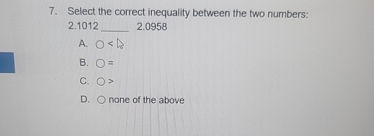 Solved Select the correct inequality between the two | Chegg.com