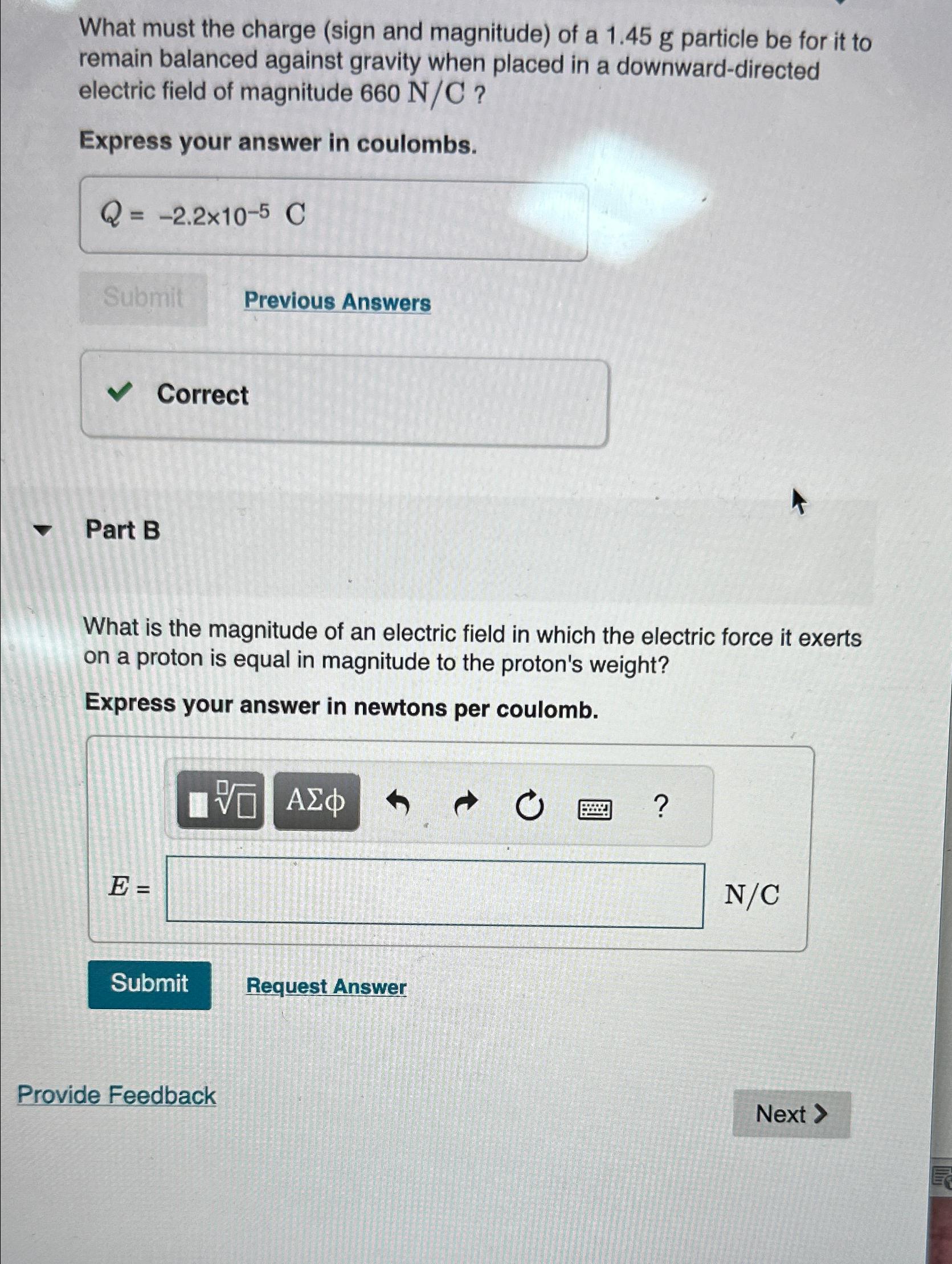 Solved What must the charge (sign and magnitude) of a 1.45g | Chegg.com