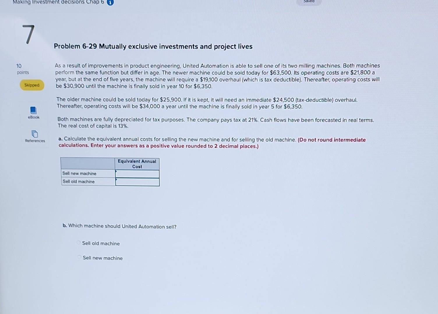 Solved Problem 6-29 Mutually exclusive investments and | Chegg.com