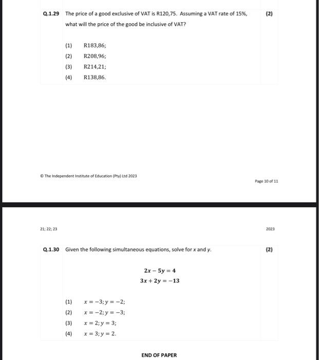 Solved MULTIPLE-CHOICE QUESTIONS: Select one correct answer | Chegg.com