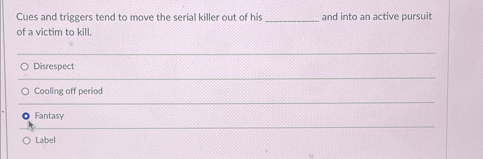 Solved Cues and triggers tend to move the serial killer out | Chegg.com