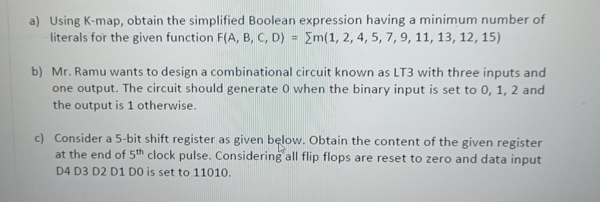 Solved a) ﻿Using K-map, obtain the simplified Boolean | Chegg.com