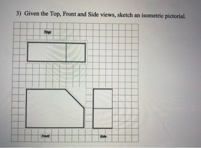 Solved 3) Given the Top, Front and Side views, sketch an | Chegg.com