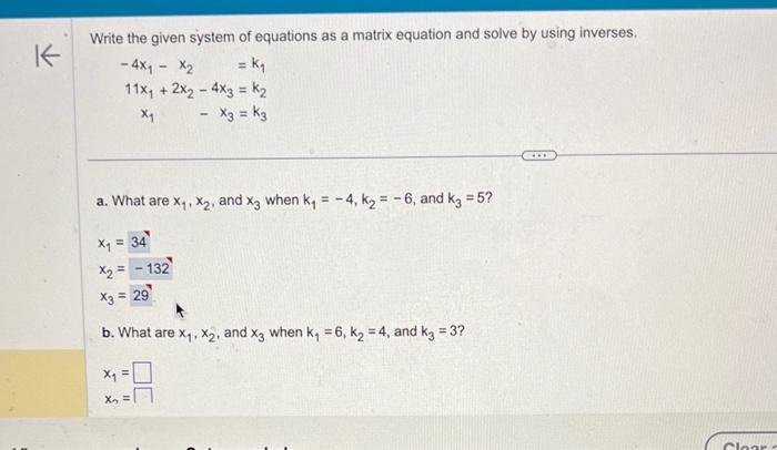 Solved Write the given system of equations as a matrix | Chegg.com
