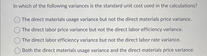 Solved In which of the following variances is the standard | Chegg.com