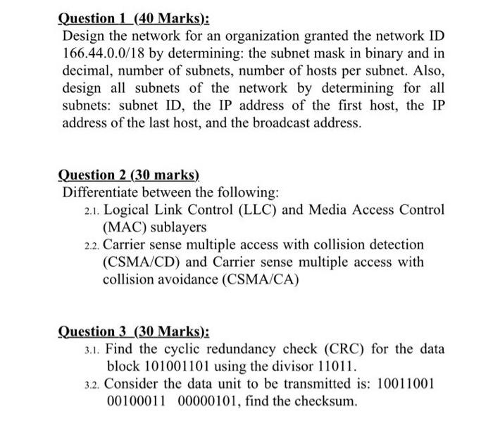 Solved Question 1 (40 Marks): Design the network for an | Chegg.com