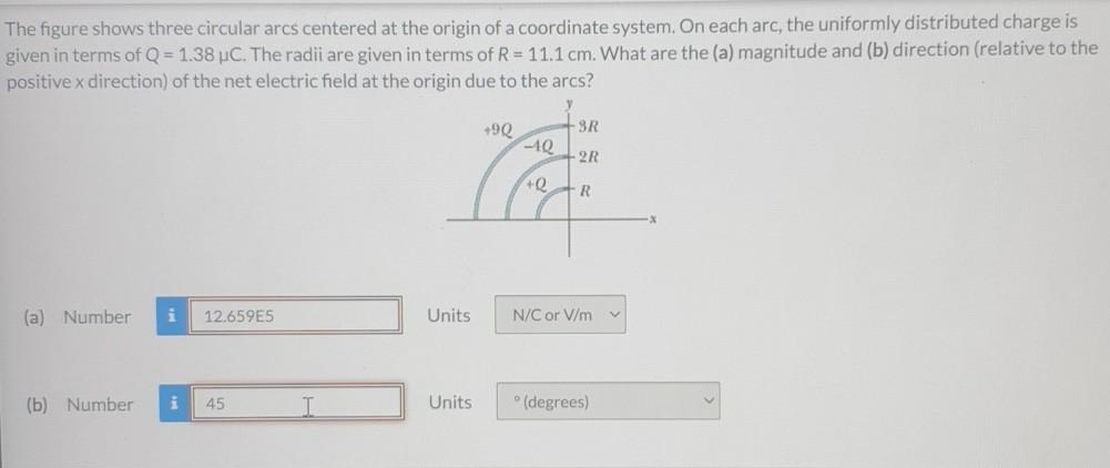 Solved The figure shows three circular arcs centered at the | Chegg.com