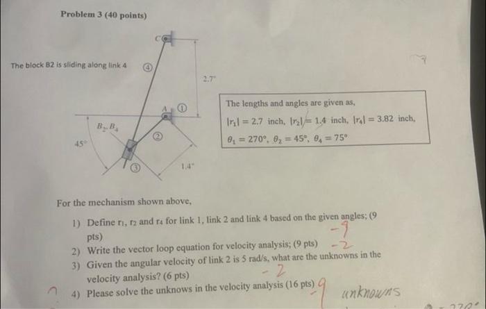 Solved Problem 3 (40 points) The block B2 is sliding along | Chegg.com