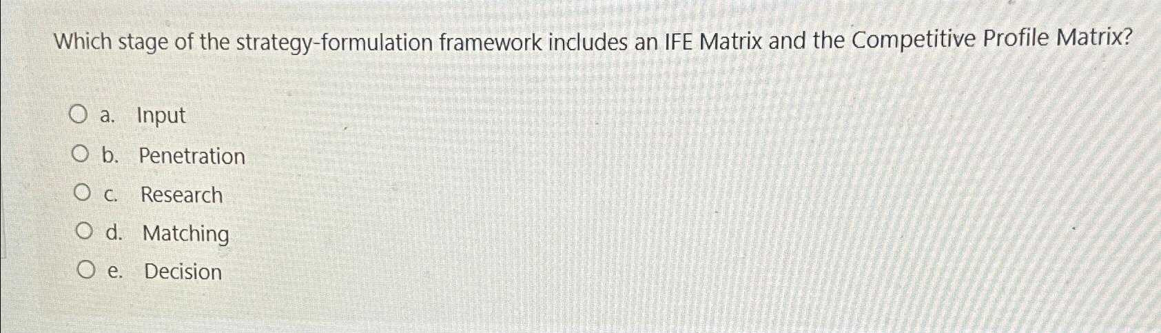 Solved Which stage of the strategy-formulation framework | Chegg.com