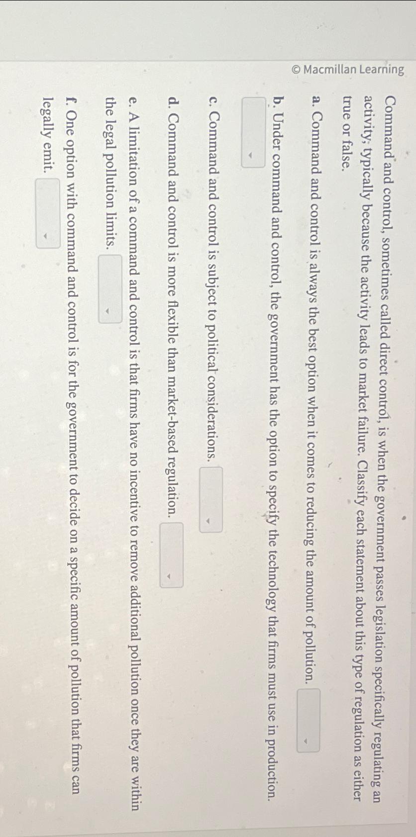 Solved Command and control, sometimes called direct control, | Chegg.com