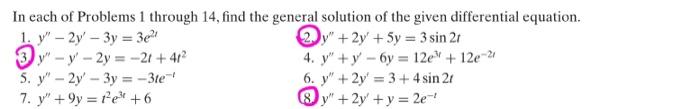 Solved In each of Problems 1 through 14, find the general | Chegg.com