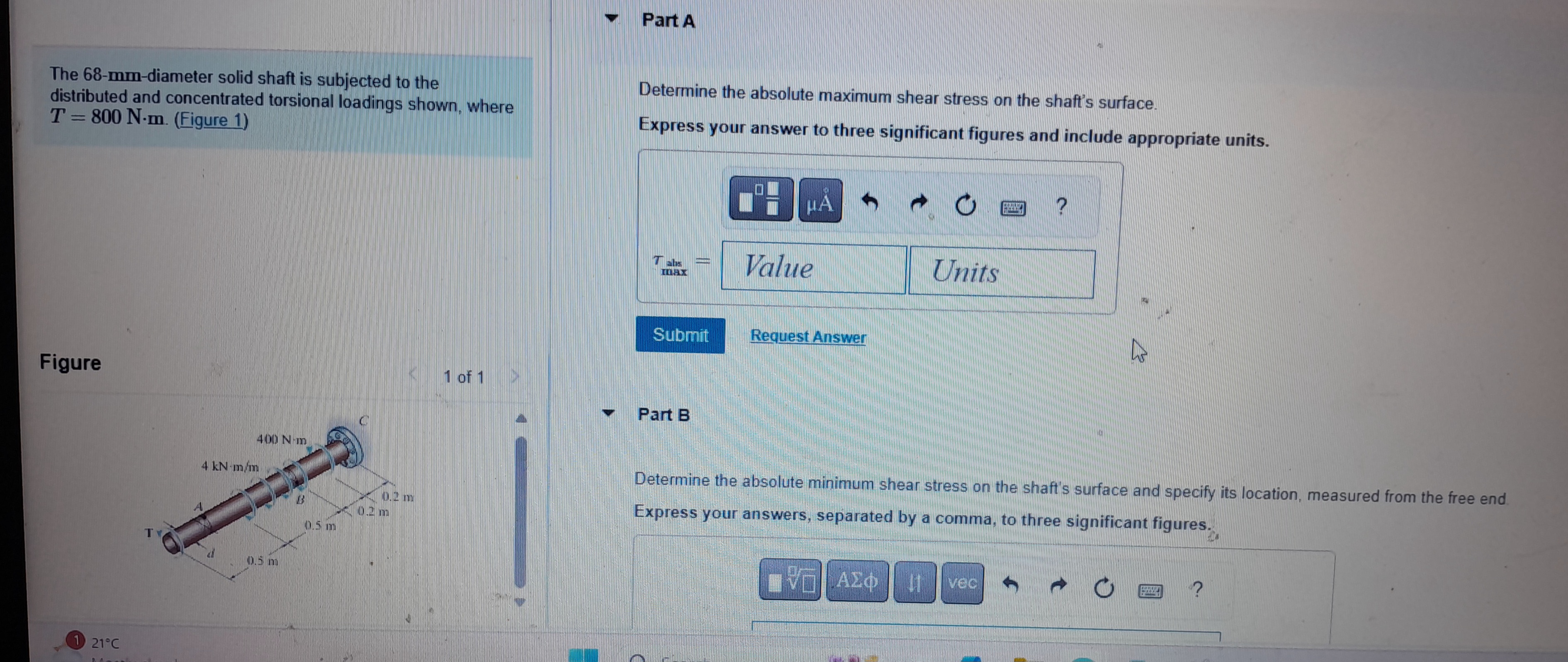 Solved Part A The 68 Mathrm{mm} Diameter Solid Shaft