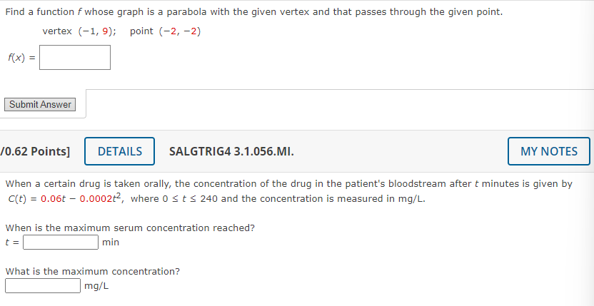 Solved Find a function f ﻿whose graph is a parabola with the | Chegg.com