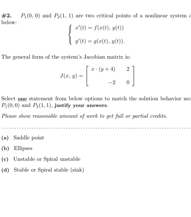 Solved P10,0) and P2(1, 1) are two critical points of a | Chegg.com
