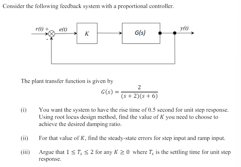 Solved Consider the following feedback system with a | Chegg.com