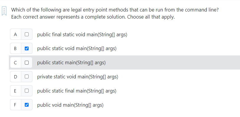 Solved Which of the following are legal entry point methods | Chegg.com