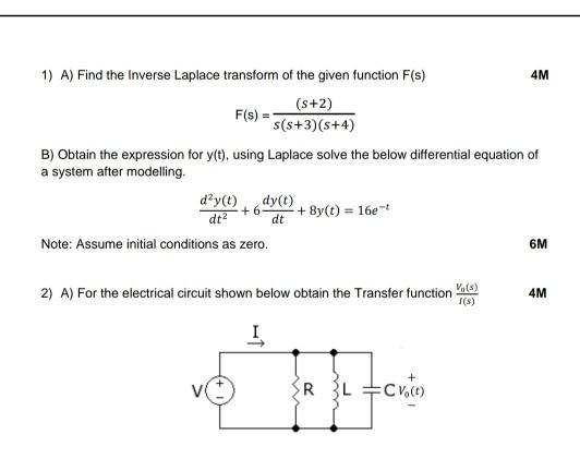 Solved 1) A) Find the Inverse Laplace transform of the given | Chegg.com