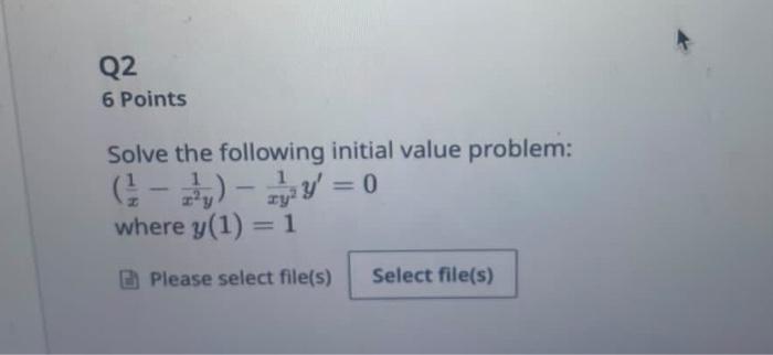 Solved Q2 6 Points Solve the following initial value | Chegg.com