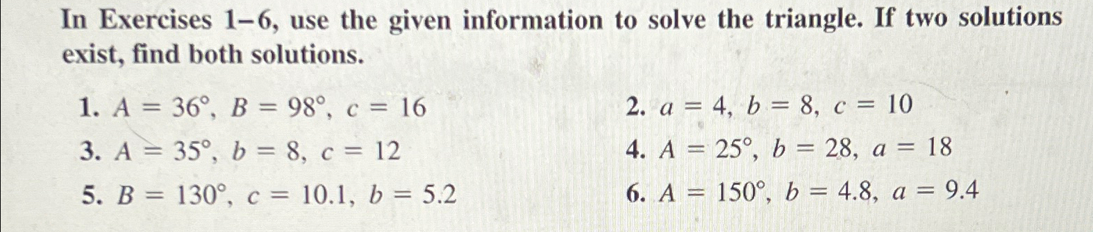 Solved In Exercises 1-6, ﻿use the given information to solve | Chegg.com