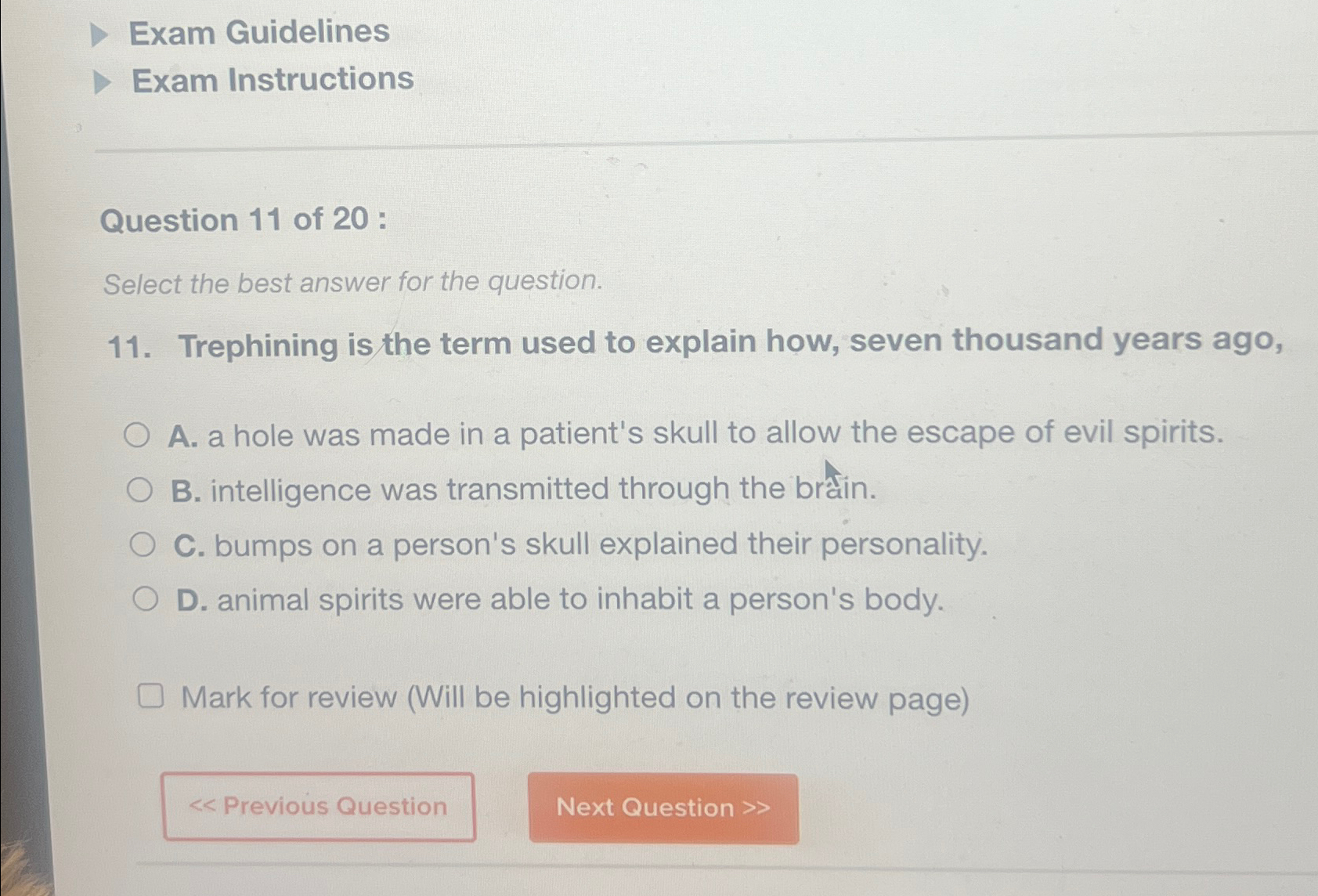 Solved Exam GuidelinesExam InstructionsQuestion 11 ﻿of 20 | Chegg.com