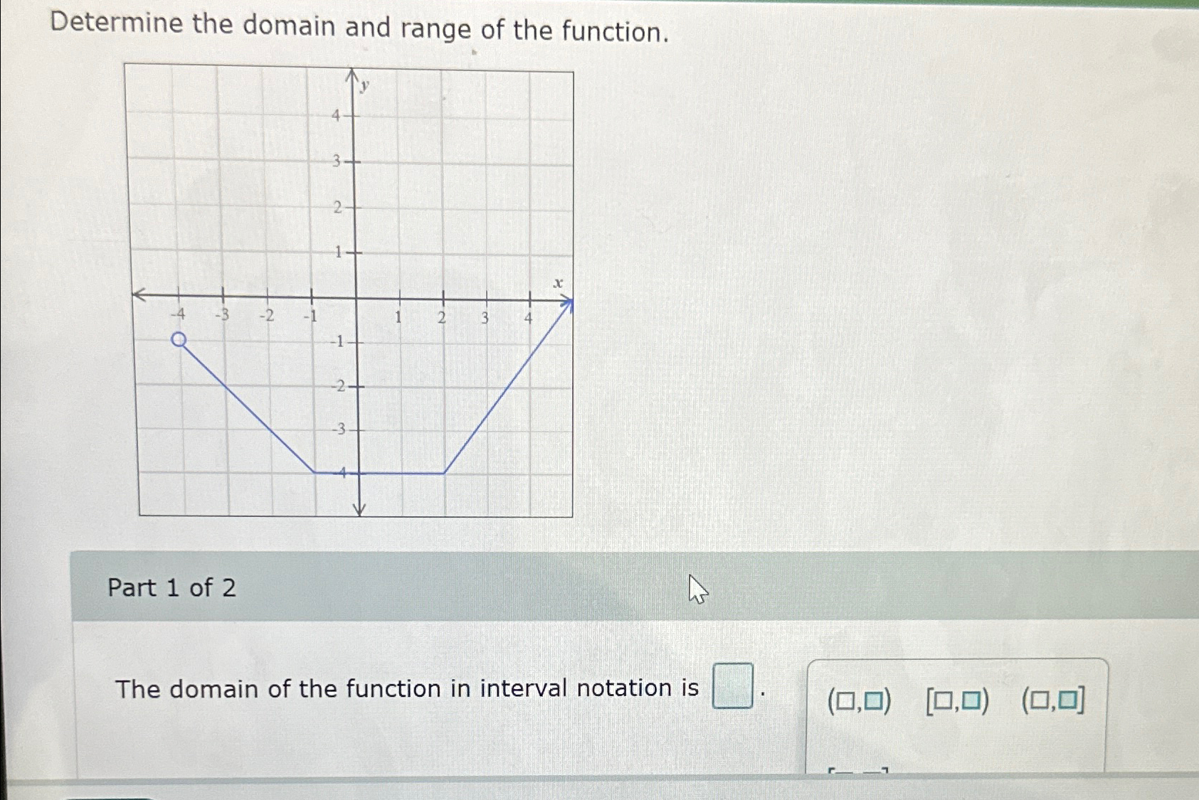 Solved Determine the domain and range of the function.Part 1 | Chegg.com