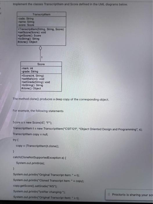 Solved Implement the classes Transcriptitem and Score | Chegg.com