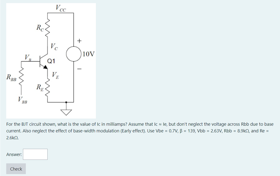 Solved For the BJT circuit shown, what is the value of Ic in | Chegg.com
