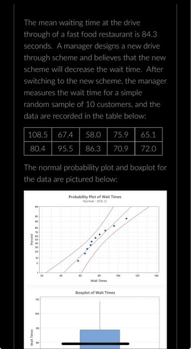 Solved The mean waiting time at the drive through of a fast | Chegg.com