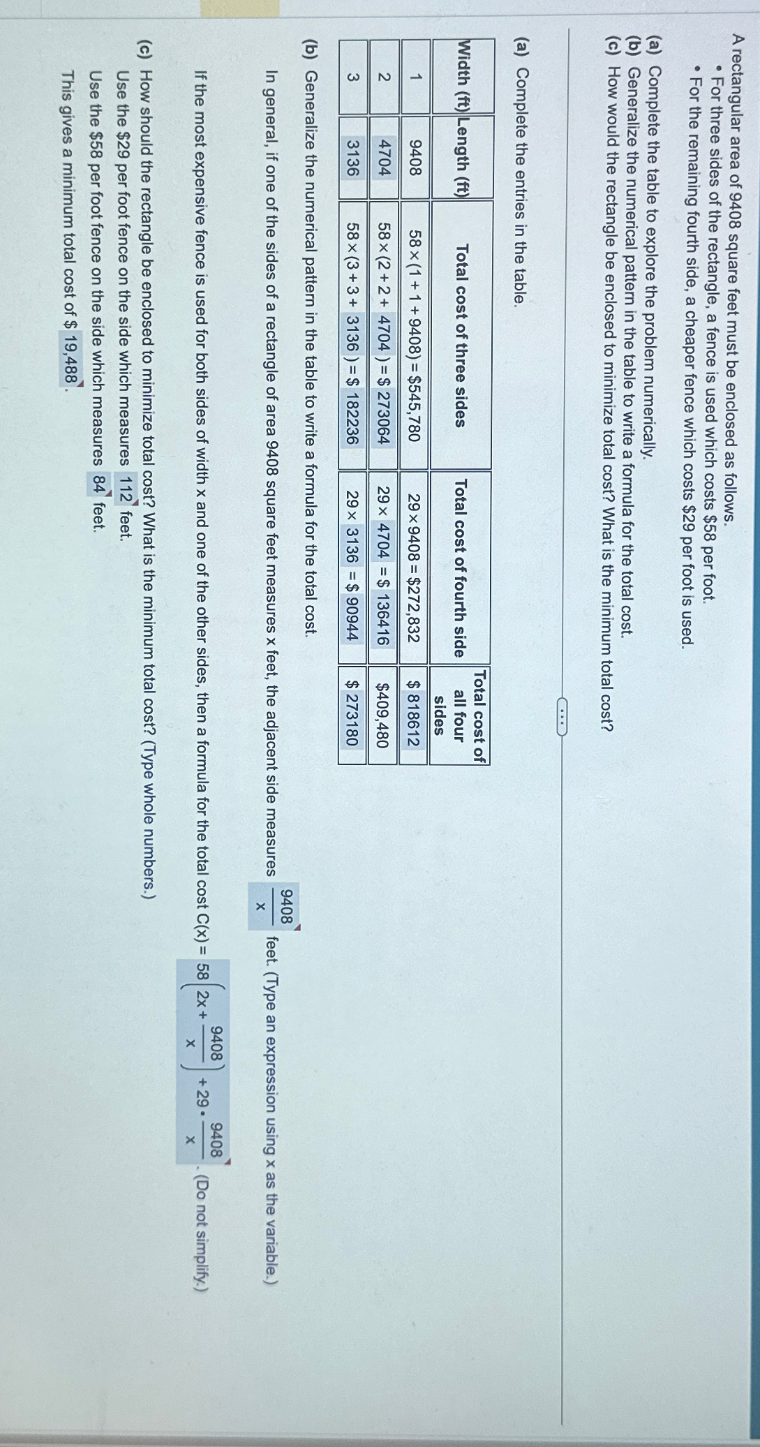 Solved A Rectangular Area Of 9408 ﻿square Feet Must Be