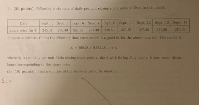 Solved 11. (20 points). Following is the data of daily per | Chegg.com