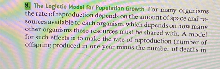 Solved 8. The Logistic Model for Population Growth For many | Chegg.com