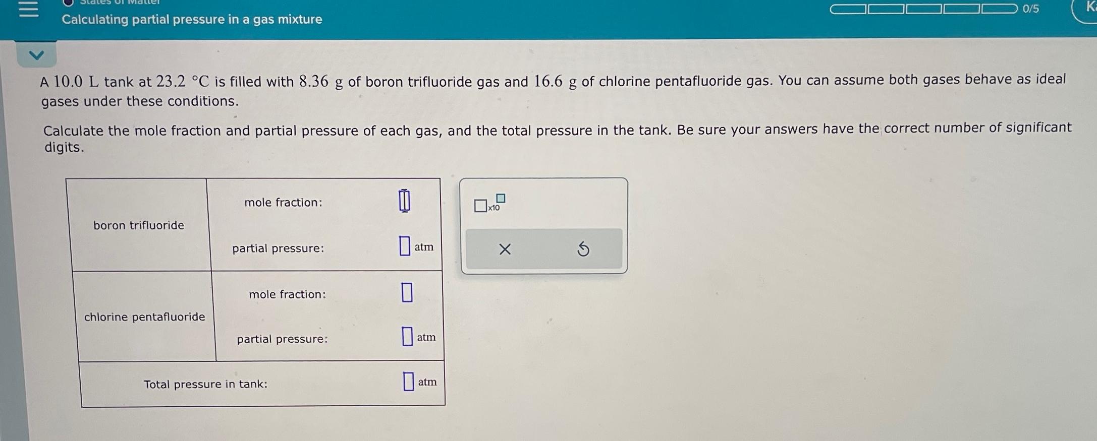 Solved Calculating partial pressure in a gas mixtureA 10.0L | Chegg.com