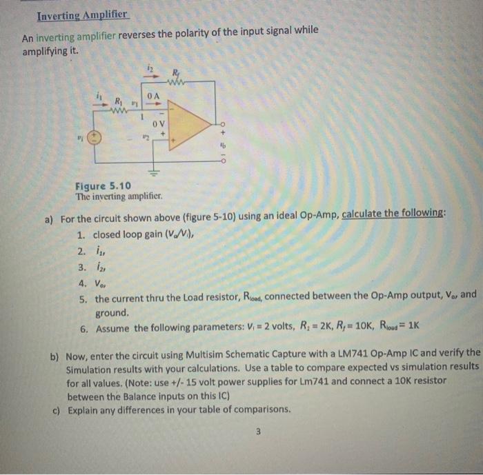 Solved An inverting amplifier reverses the polarity of the | Chegg.com