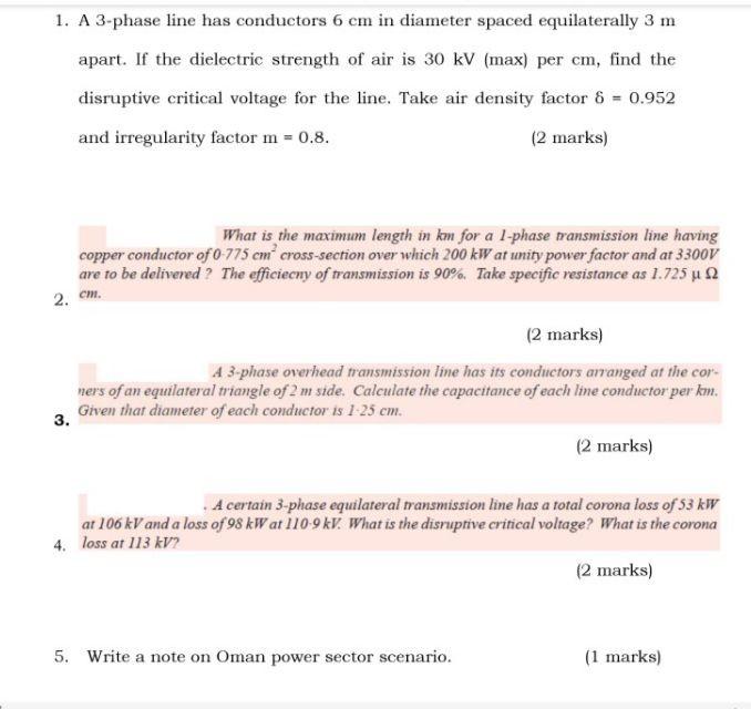 Solved 1. A 3-phase line has conductors 6 cm in diameter | Chegg.com