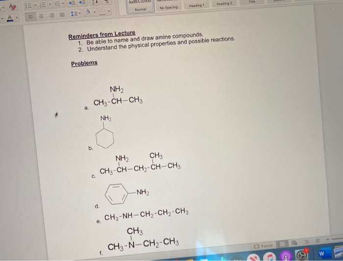 Solved Problems NH2 a. CH3 -CH-CH3 NH2 NH2 CH3 CH3 | Chegg.com