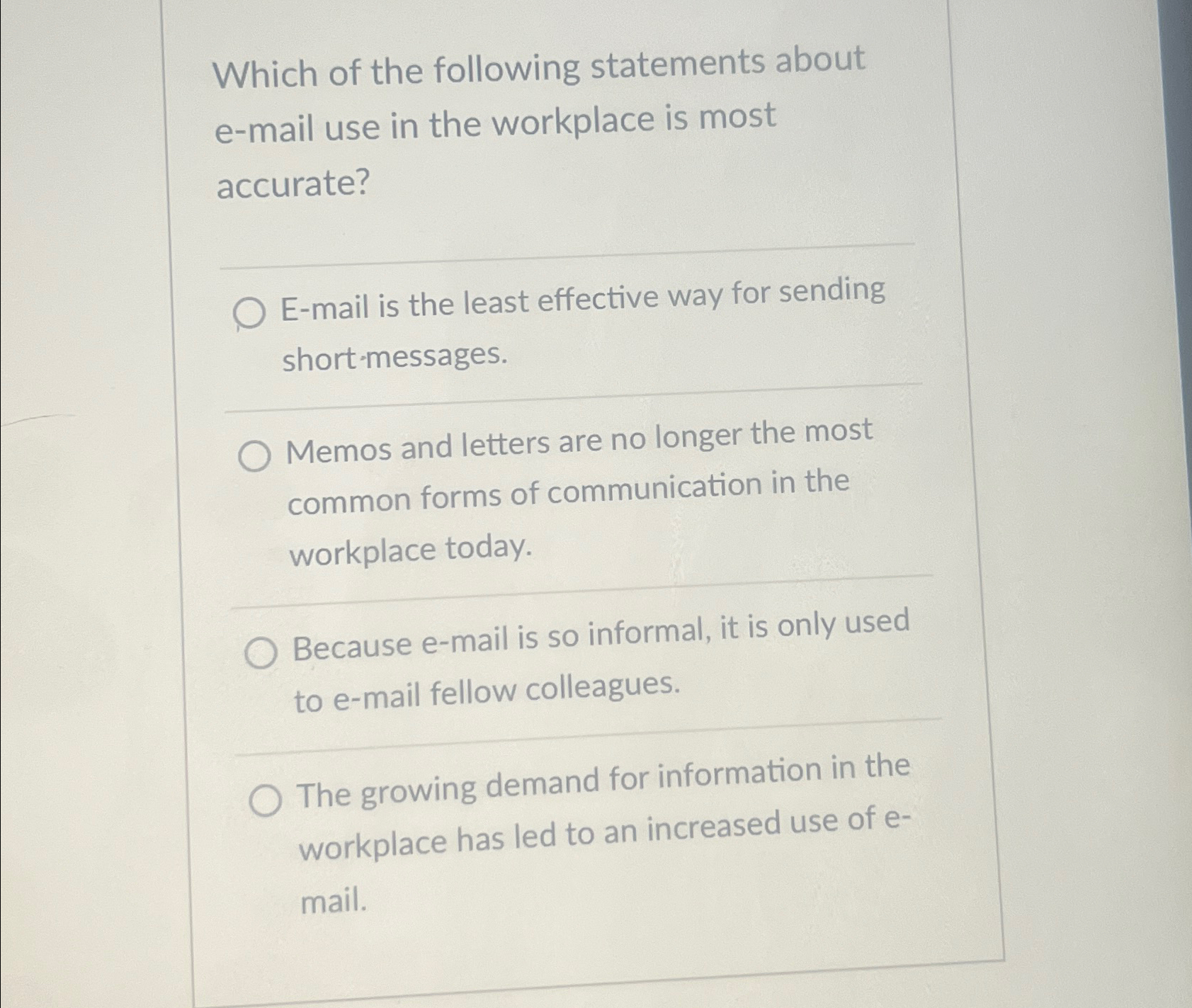 Solved Which of the following statements about e-mail use in | Chegg.com