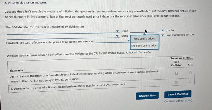 Solved 2. Alternative price indexes Because there isn't one | Chegg.com