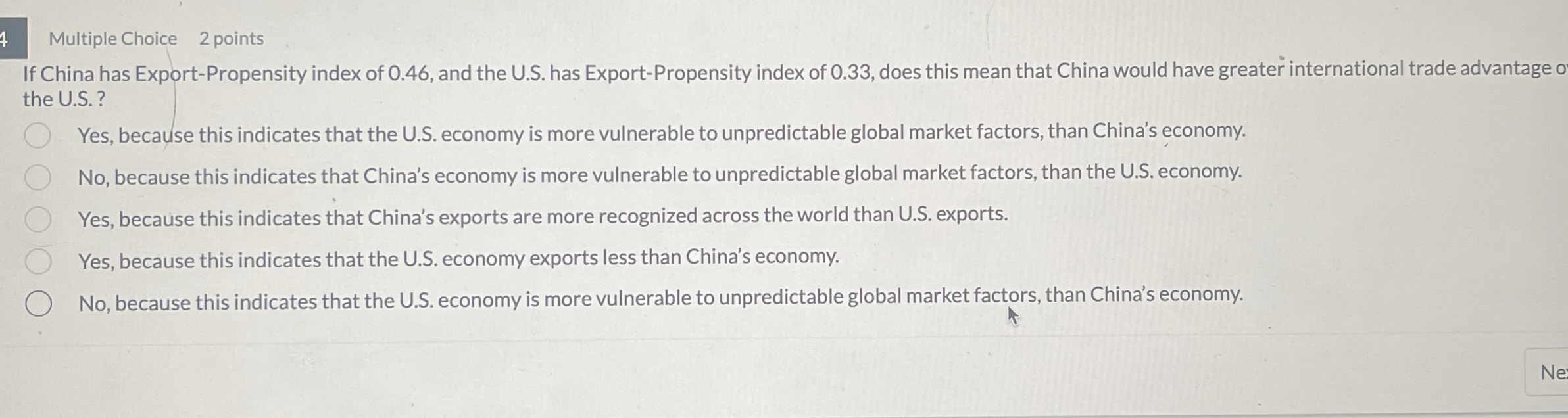 Solved Multiple Choice 2 ﻿pointsIf China has | Chegg.com