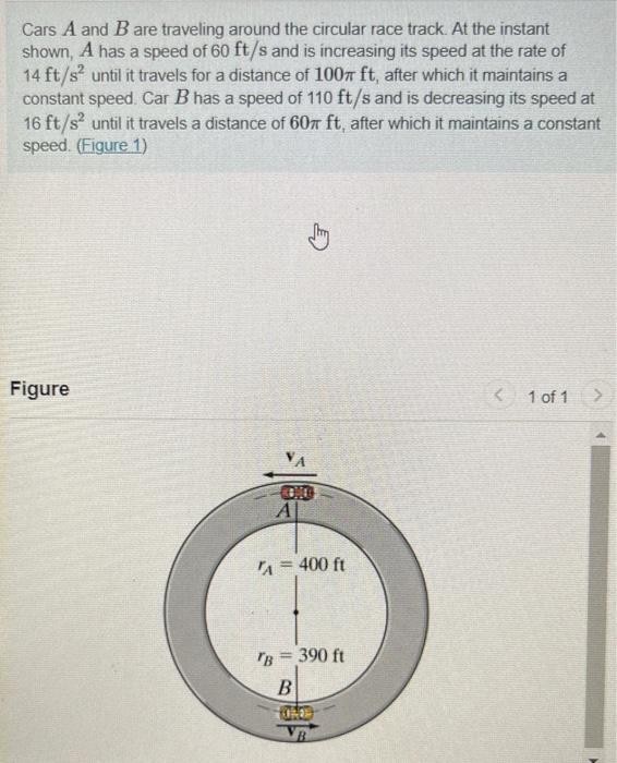 Solved Cars A and B are traveling around the circular race | Chegg.com