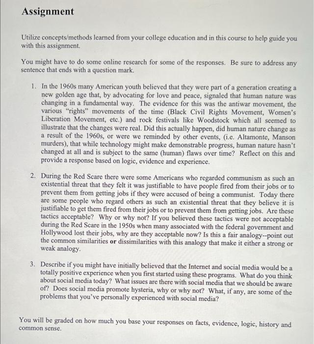 Assignment Utilize concepts/methods learned from your | Chegg.com